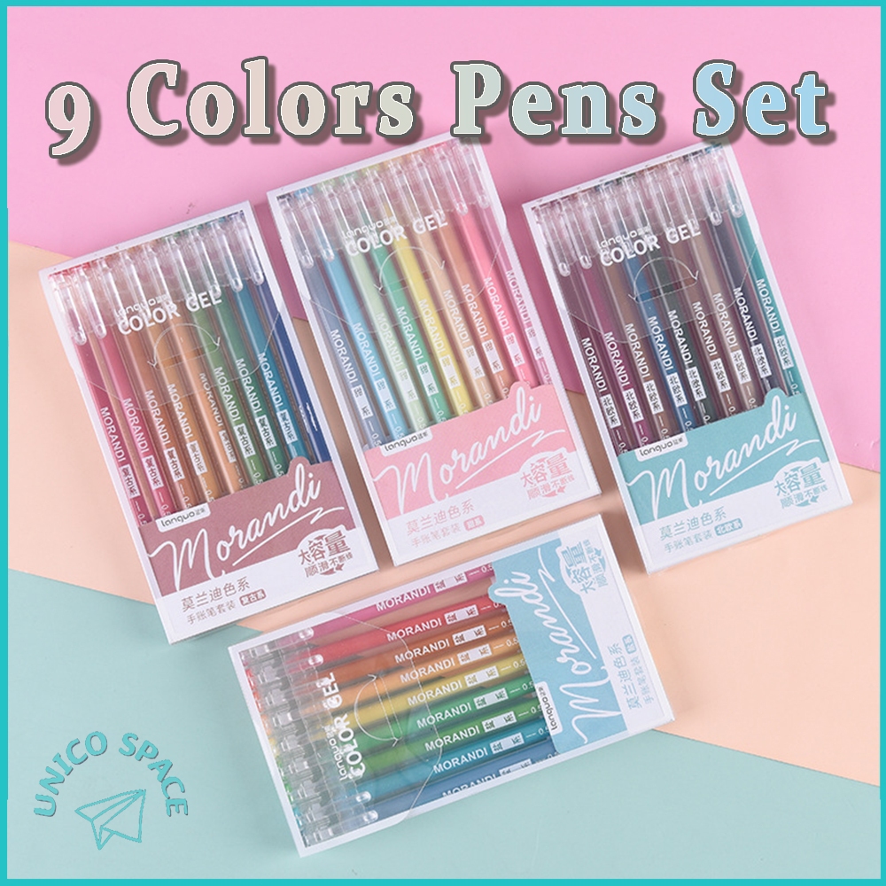 Unico 9 Colors Morandi Gel Pens Set Multi Color Gel Ink Pen Vintage ...