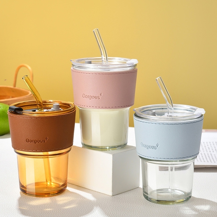 Transparent Slub Glass Cup w/Straw | Shopee Philippines