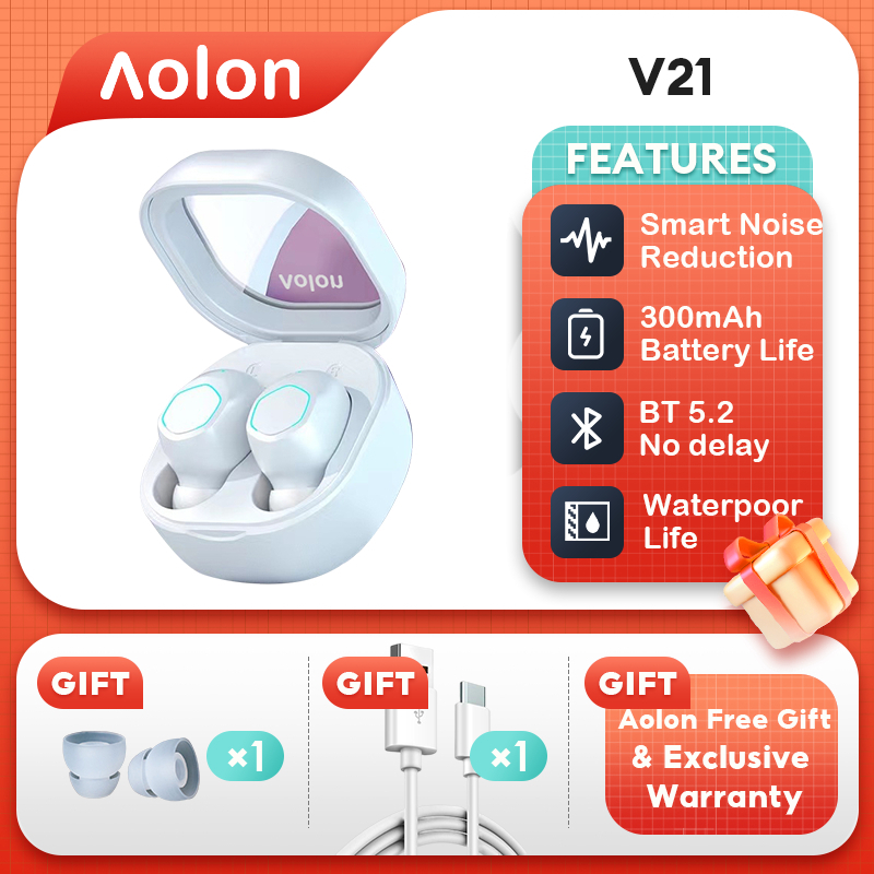 Aolon V21 TWS Bluetooth Earphones Stereo Wireless Noise Reduction Long ...