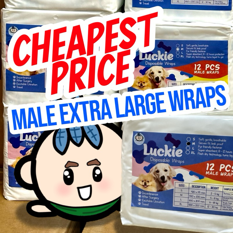 Luckie Pet Dog Male Wraps 12pcs per pack XL Dog Diaper for Dogs ...