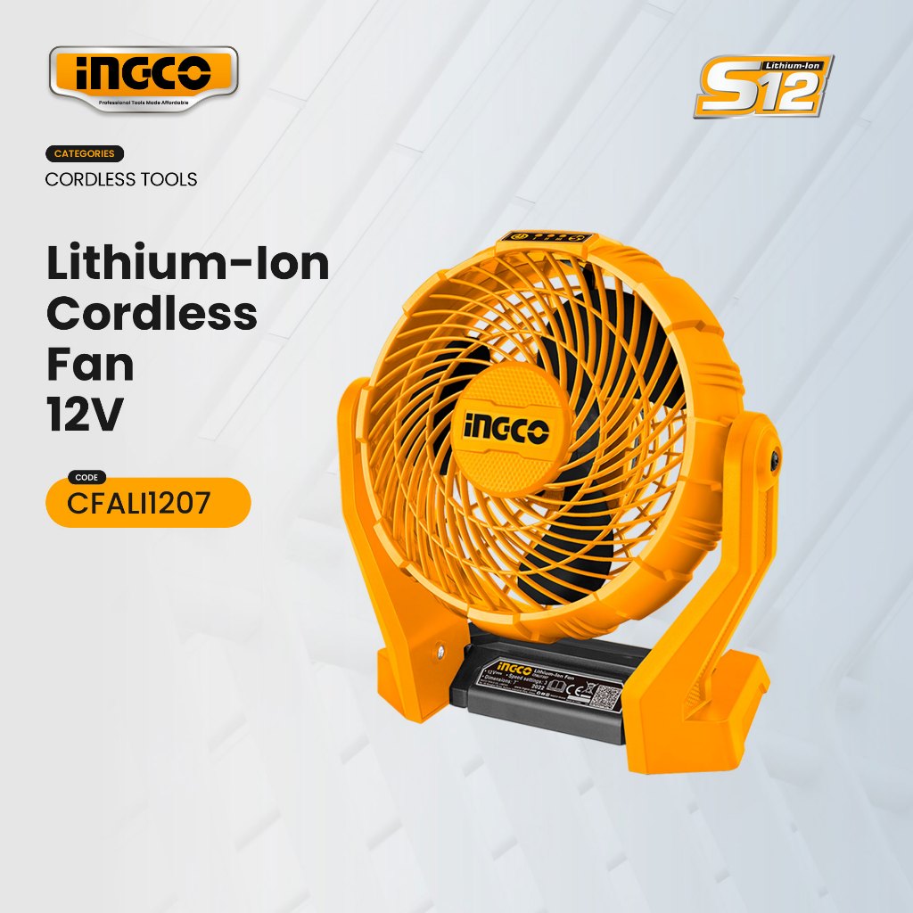 Ingco Cordless Lithium-Ion Fan 12V With 3 Speed 7" Inches Head Rotation ...