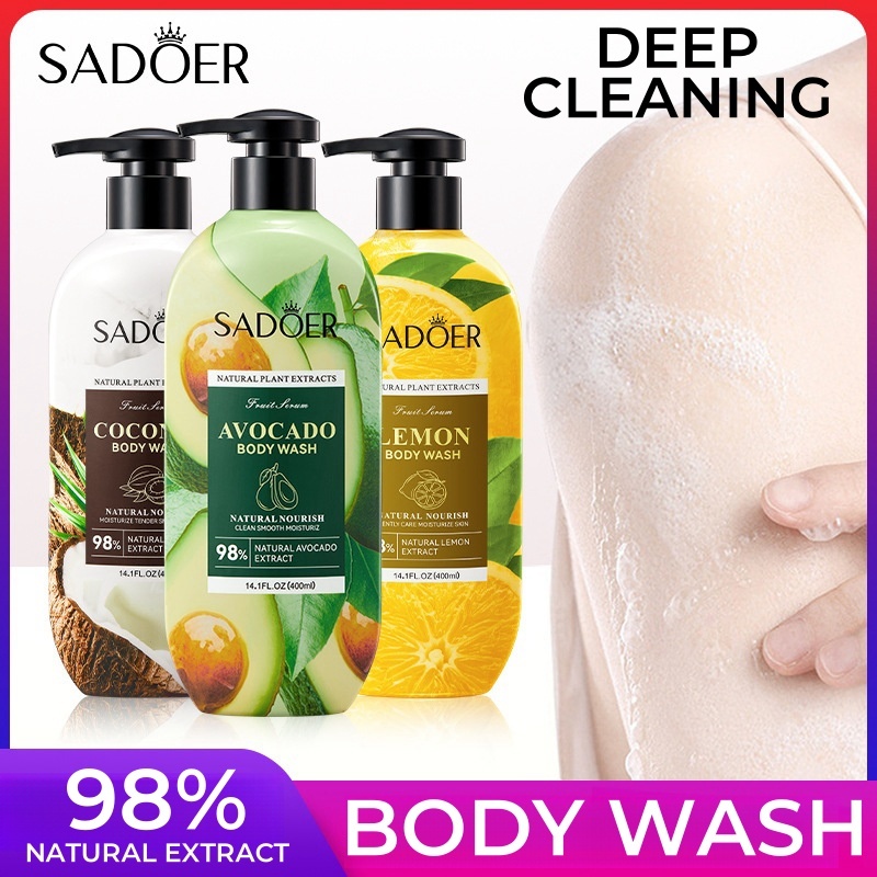 SADOER Deeply Nourishing Avocado Liquid Soap Brightening Body Wash Shower Gel Whitening 400ML ...
