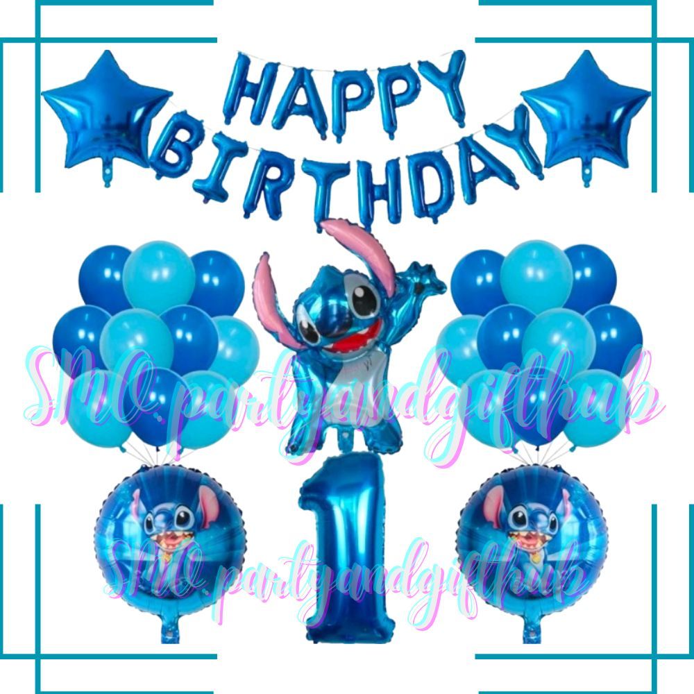 Stitch Theme Birthday Party Decorations HBD Set with number | Shopee ...