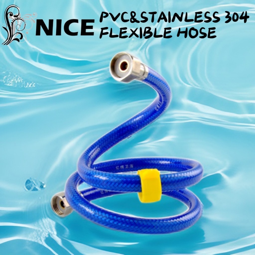 NICE Pvc&Stainless steel 304 Flexible Hose Blue HOT&COLD1/2x1/2 30cm ...
