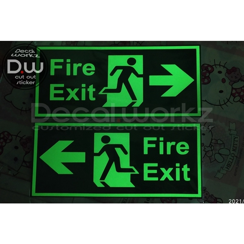 Fire Exit Sign Luminous / Glow in the Dark Cut Out Sticker in Sintra ...