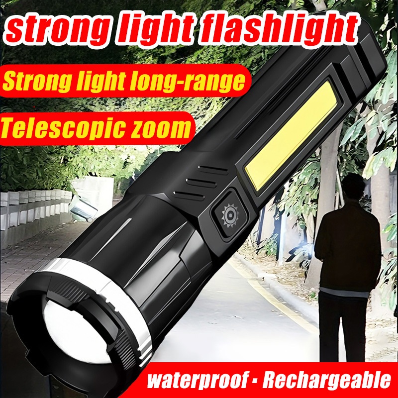 Flashlight Super bright Rechargeable ABS strong light Multi-function ...