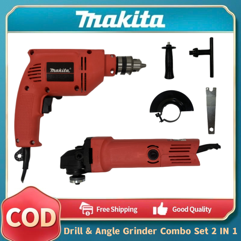 Makita 2Pcs Grinder With Impact Drill Set Red blue Hammer Angle Grinder ...