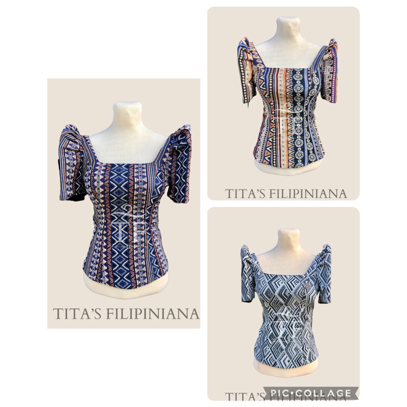 Inabel Linoco Squareneck Modern Filipiniana Top | Shopee Philippines