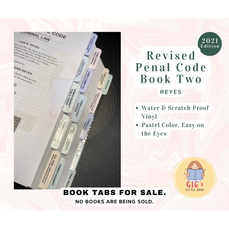 Revised Penal Code Book Two by Reyes 2021 REX Tabs Flags Stickers ...