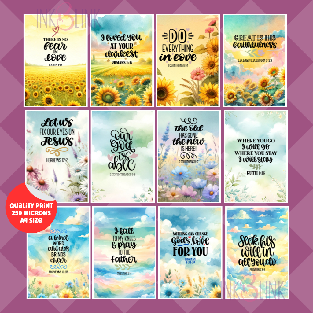 Bible Verse Poster Laminated Wall Art Décor Watercolor Design (A4 size ...