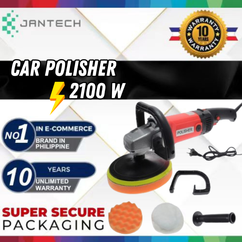 JANTECH Car Polisher 180mm 7 inch 2100W Polishing Machine Buffing Waxing Variable Speed | Shopee ...