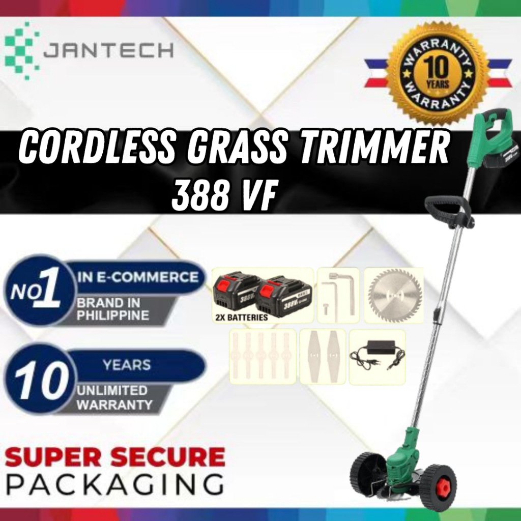 JANTECH 388V Cordless Grass Cutter Electric Lawn Mower Grass Trimmer Garden Tool Power Machine ...