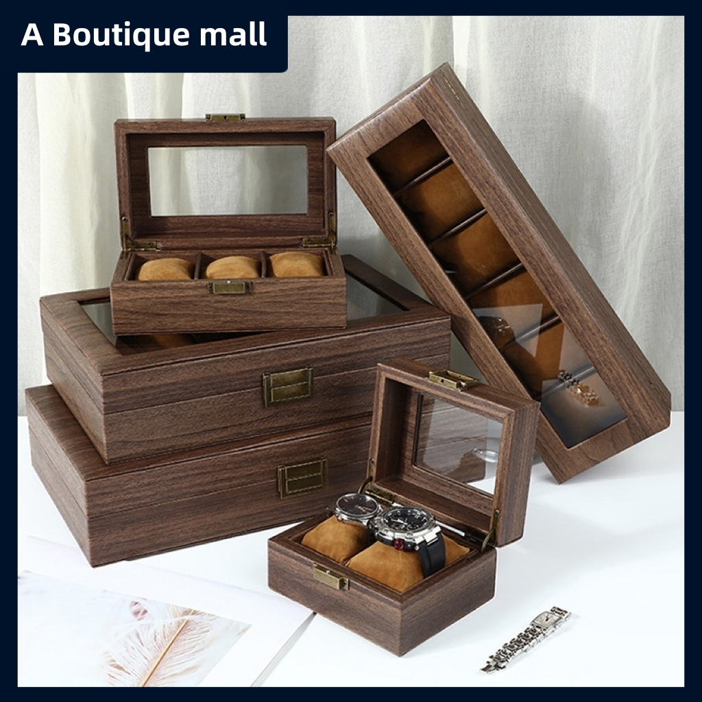 Wood Watch Storage Box 2 6 10 12 Slot Dust Proof Glass Cover Watch Box ...