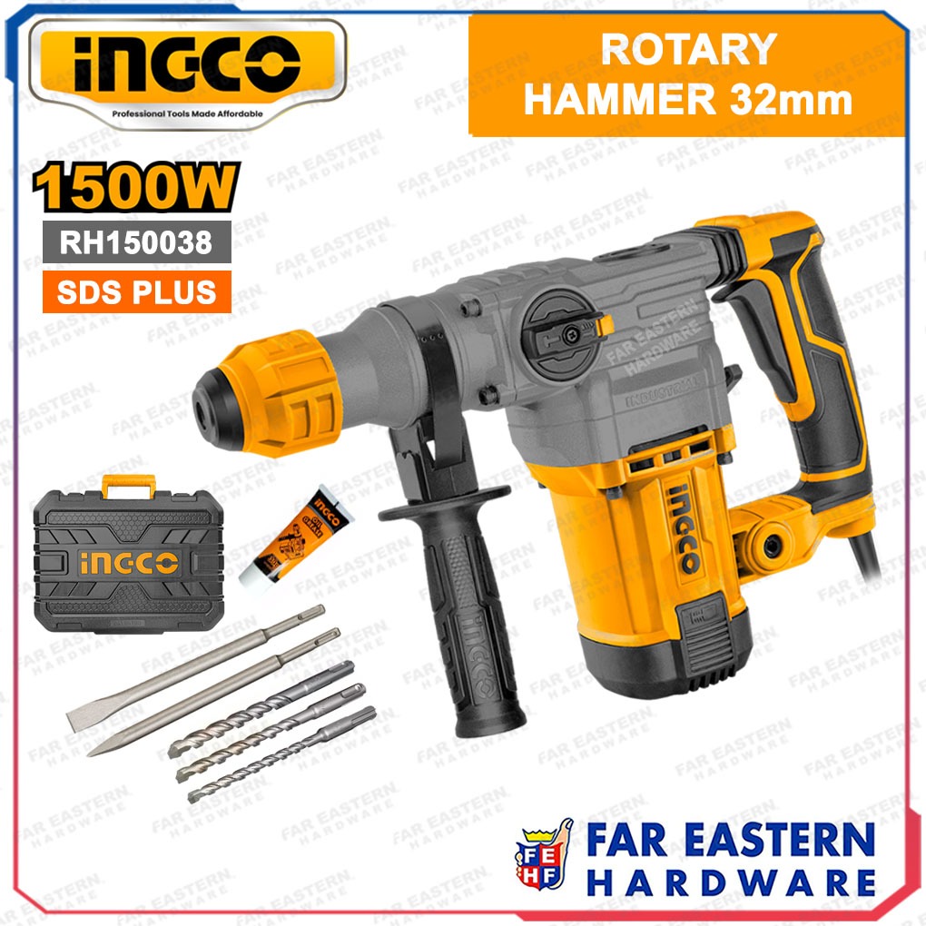 INGCO Rotary Hammer 26mm | 32mm | 36mm SDS Plus w/ Chisel & Bit RH10506 ...