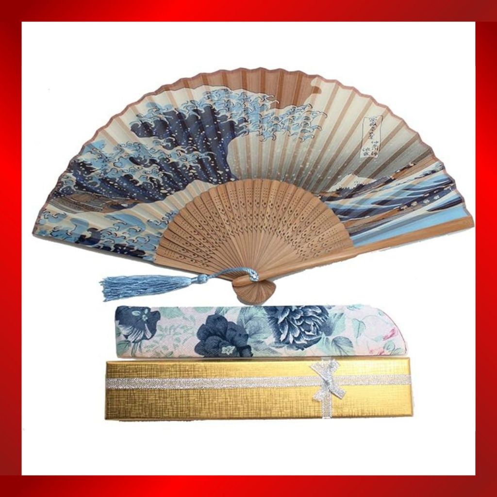 Handheld fan/folding fan, bamboo, Japanese style/wave【Direct from Japan ...