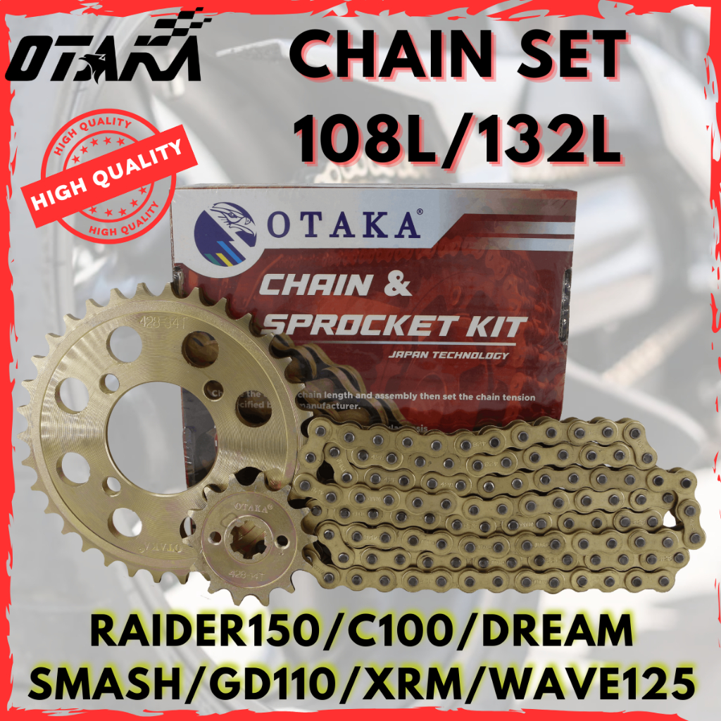 CHAIN SET 428-108L/132L FOR RAIDER150/C100/DREAM/SMASH/GD110/XRM ...