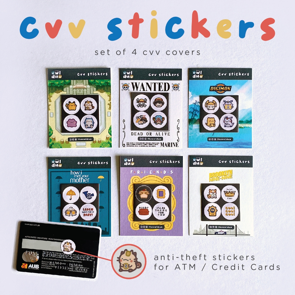 CVV Stickers for ATM / Credit Cards (Pokemon, Digimon, One Piece ...