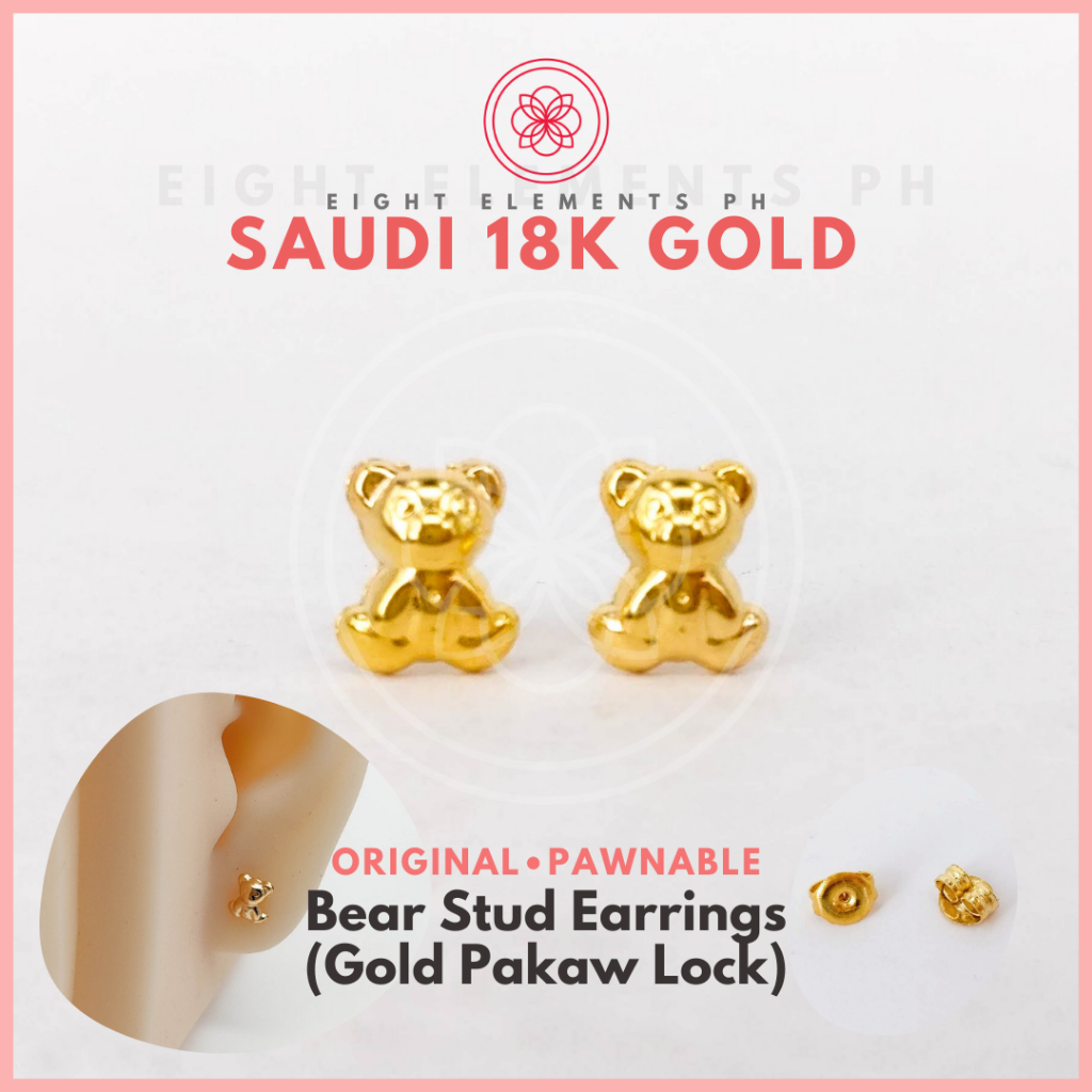 COD PAWNABLE 18k SAUDI GOLD Earrings Teddy Bear Stud Earrings w/ Gold Pakaw for Women | Shopee ...
