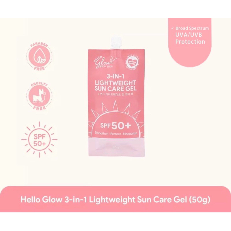 Hello Glow Lightweight Sun Care Gel SPF 50 3-in-1 - 50g | Shopee ...