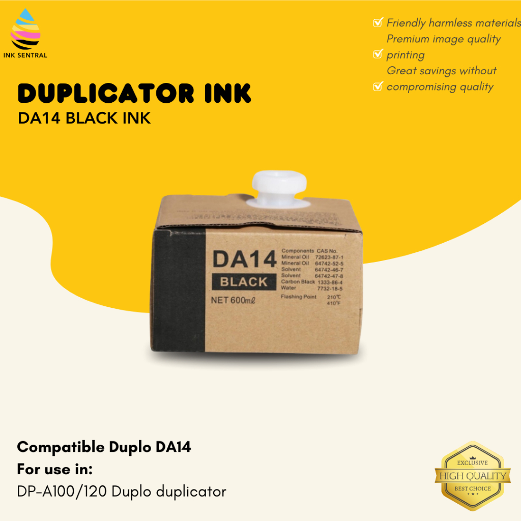 INKSENTRAL DA14 Ink, Two (2) Cartridges DA-14 compatible with Duplo DPA-120 and DPA-100 Machines ...