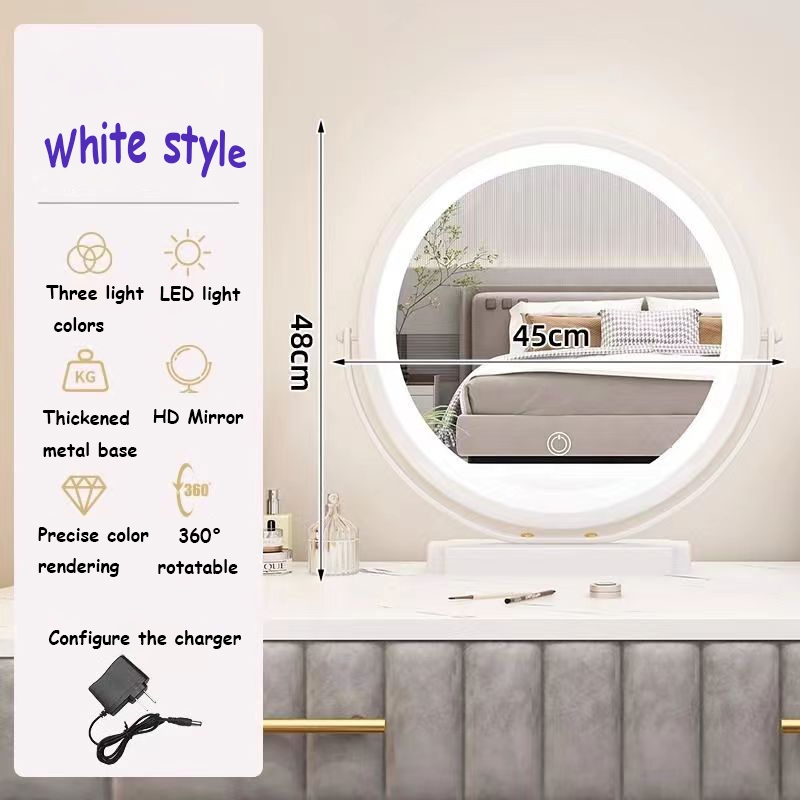 LED Mirror Round Smart Makeup Mirror Bedroom Dressing Mirror Rotating ...