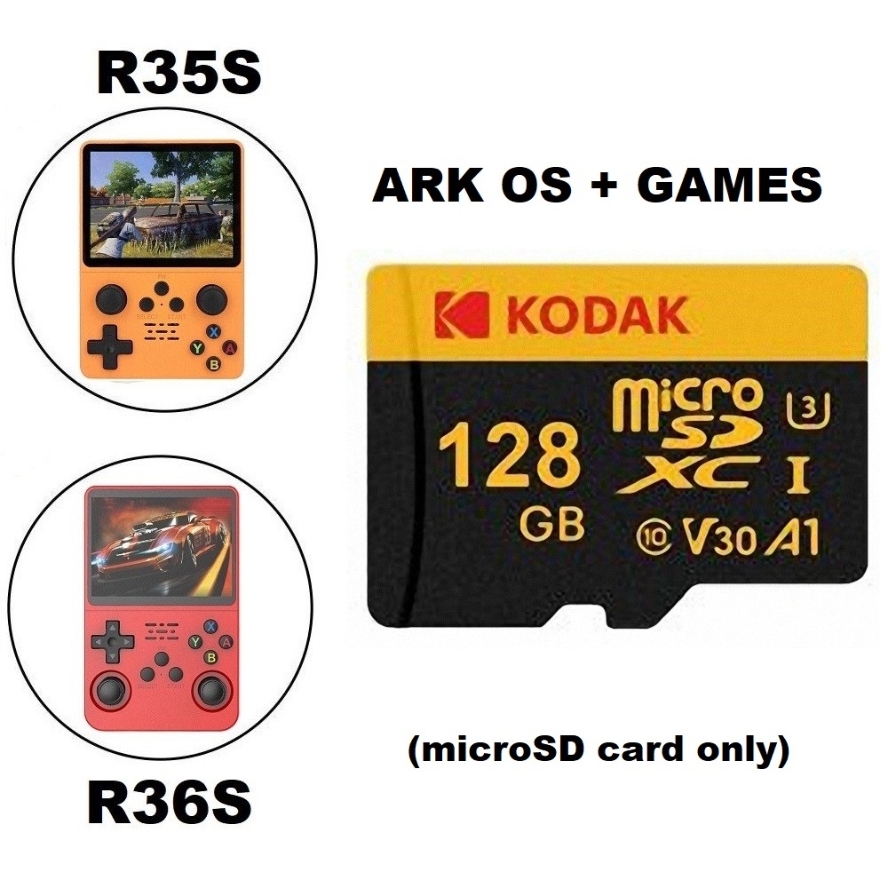 128GB microSD card for R35S & R36S Retro Handheld with 16,000+ Games ...