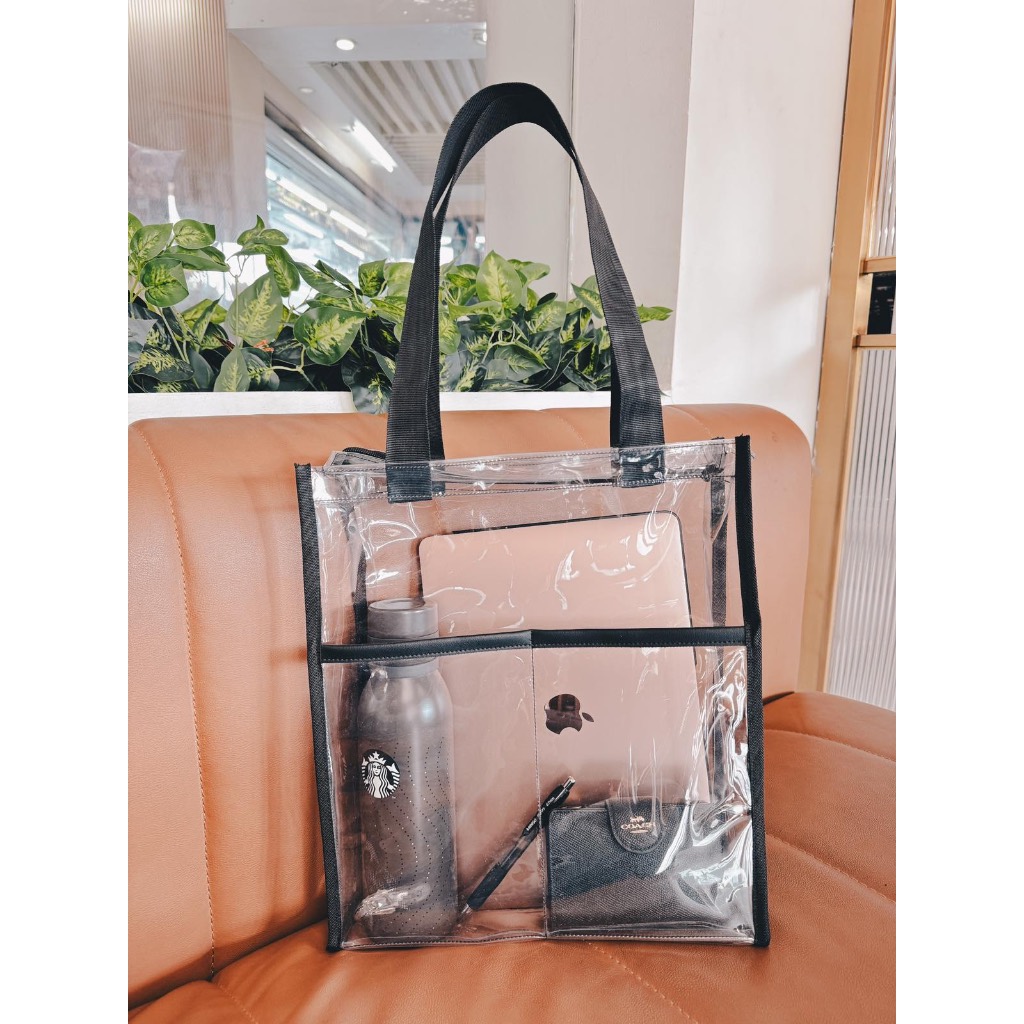 Large Clear Tote Bag With Zipper and Pocket Shoulder Bag Waterproof ...