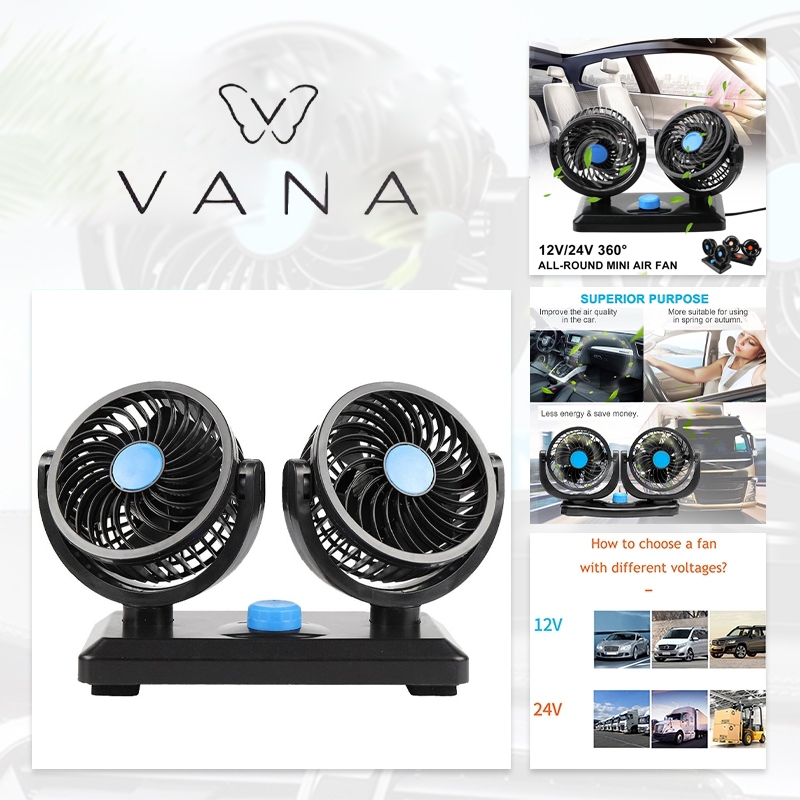 VANA 12V/24V Car Fan 360° Degree All-Round Adjustable Car Auto Air ...
