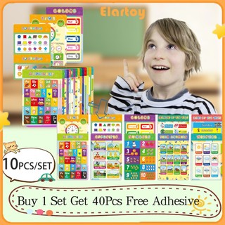 10 Pcs ABCD Chart For Kid Educational Set Wall Colors Numbers Alphabet ...