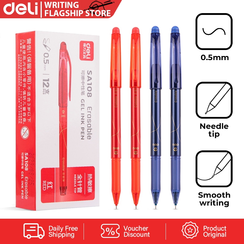 Deli Cap-pulling Erasable Gel Pen 0.5mm Full Needle Tube Blue/Red ...