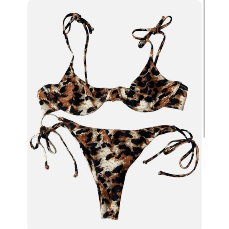 Animal Print String Bikini Underwire Two Piece Swimsuit - Medium, fit ...