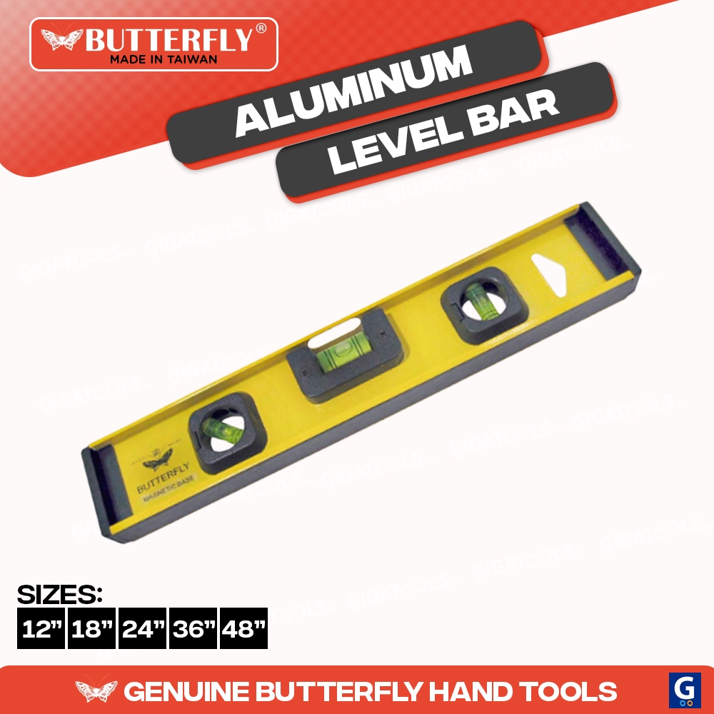 Butterfly Aluminum Spirit Level Bar w/ Magnetic Base (12", 18", 24", 36 ...