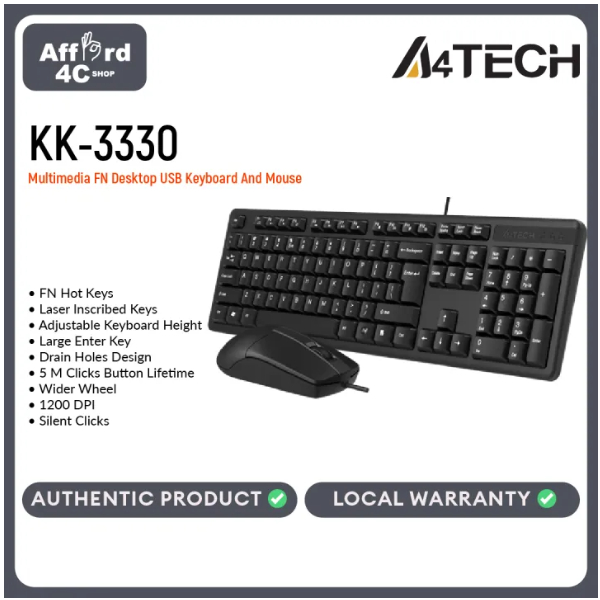 A4Tech KK-3330 Multimedia FN Desktop USB Keyboard And Mouse Combo | Shopee Philippines