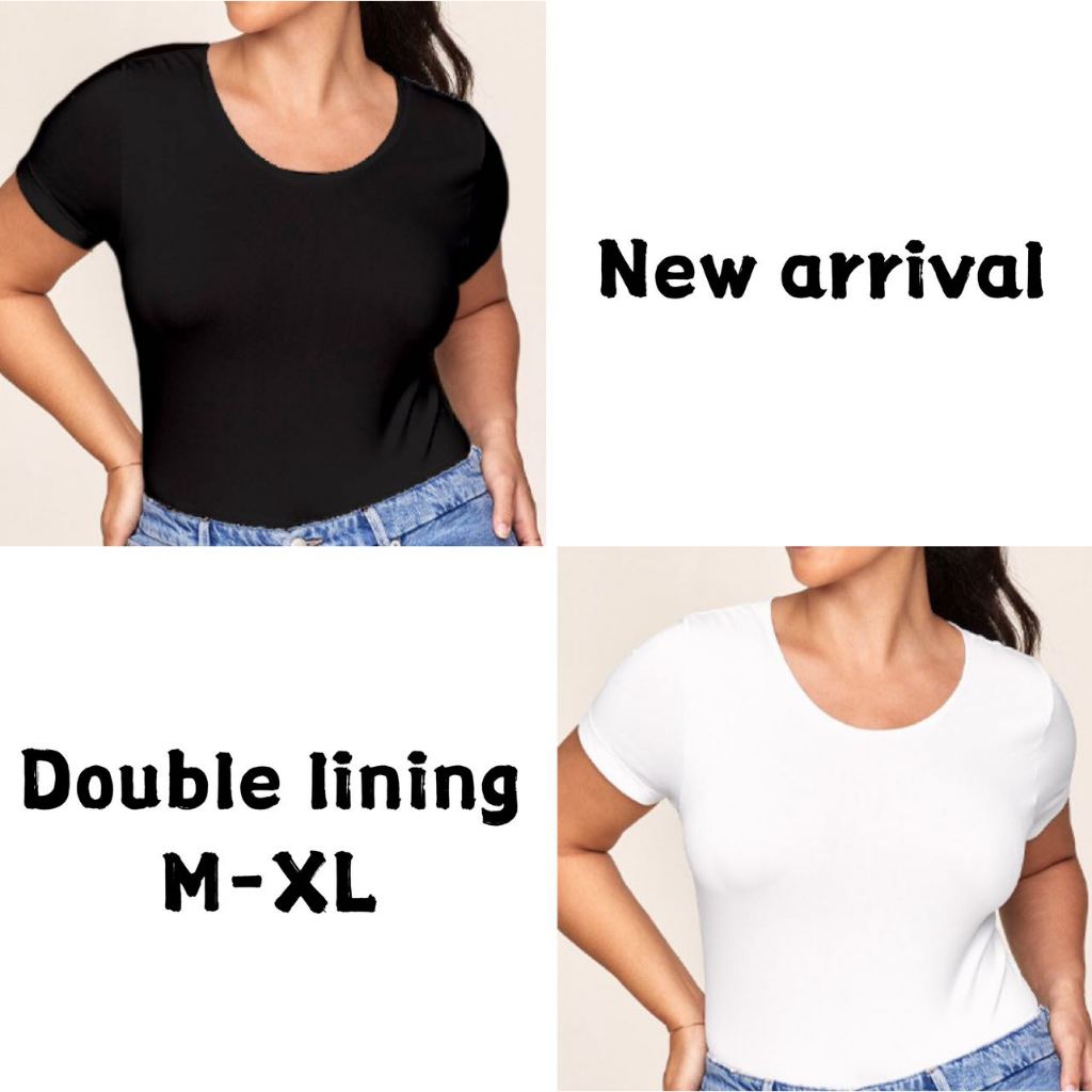 Sanah.H Plus size Basic Double Lining Full Length Round Neck Shirt Body Fitted Plain Tops ...