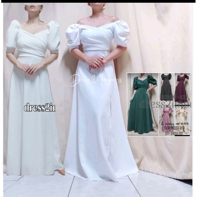 Miles no slit dress white old rose navy green long dress filipiniana ...