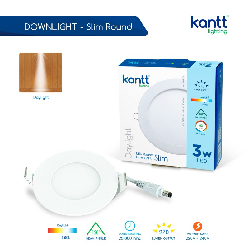 Kantt Lighting Daylight LED Slim Round Downlight- 3W / 6W / 9W / 12W ...