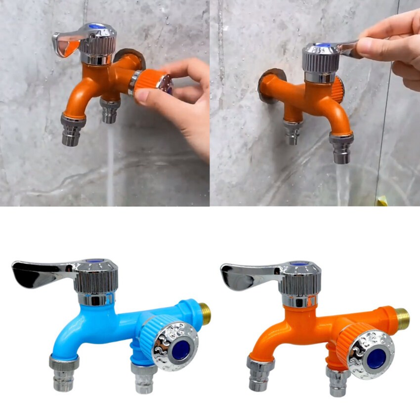 Dual Control Faucet Double Outlet Water Tap 1/2" Universal Interface ...