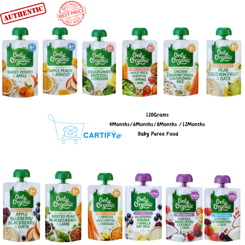 Only Organic Baby Food 120grams Puree/Sticks/Rings/Puffs 120grams (Made ...