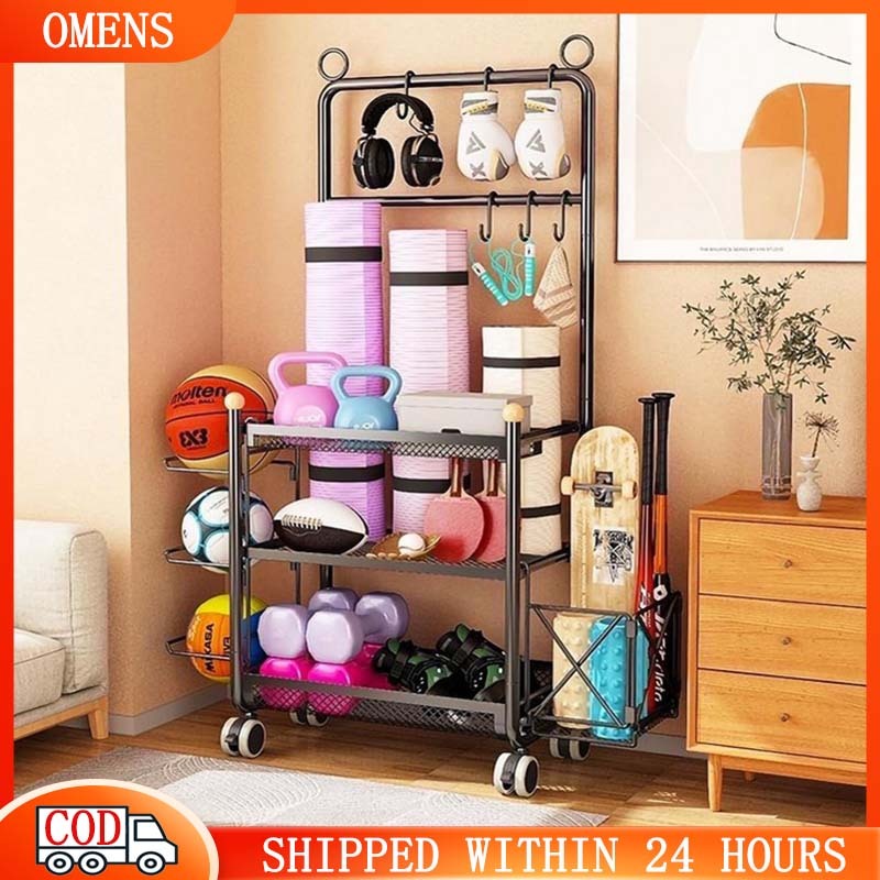 Sports Equipment Shelf Multi-tier Basketball Storage Rack Indoor Sports ...