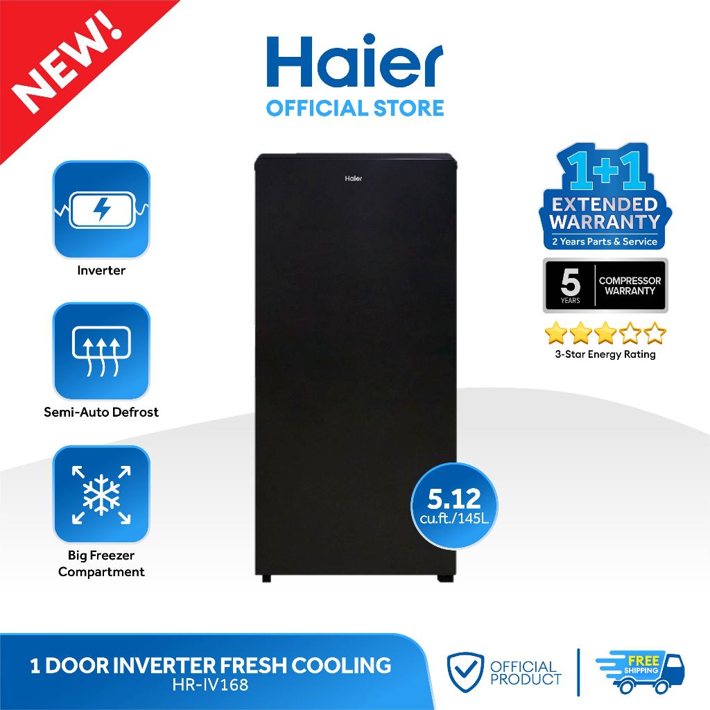 Haier HR-IV168 5.12 cu.ft./145L Smart Inverter Single Door Refrigerator ...