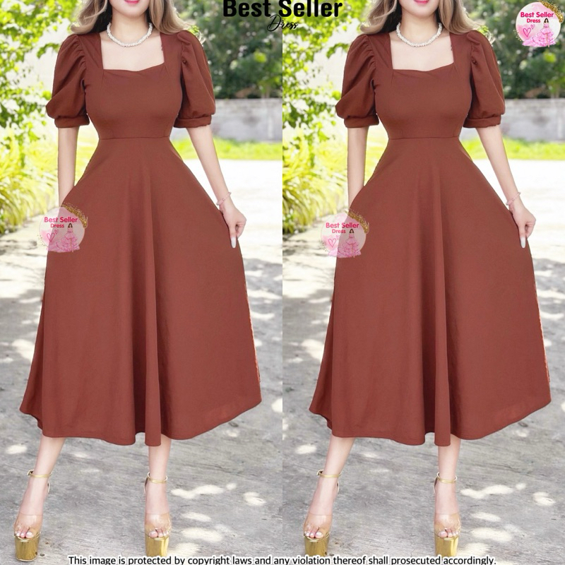 BSD BEST SELLER DANICA DRESS PUFF SLEEVES MIDI DRESS CASUAL PLAIN SWEET ...