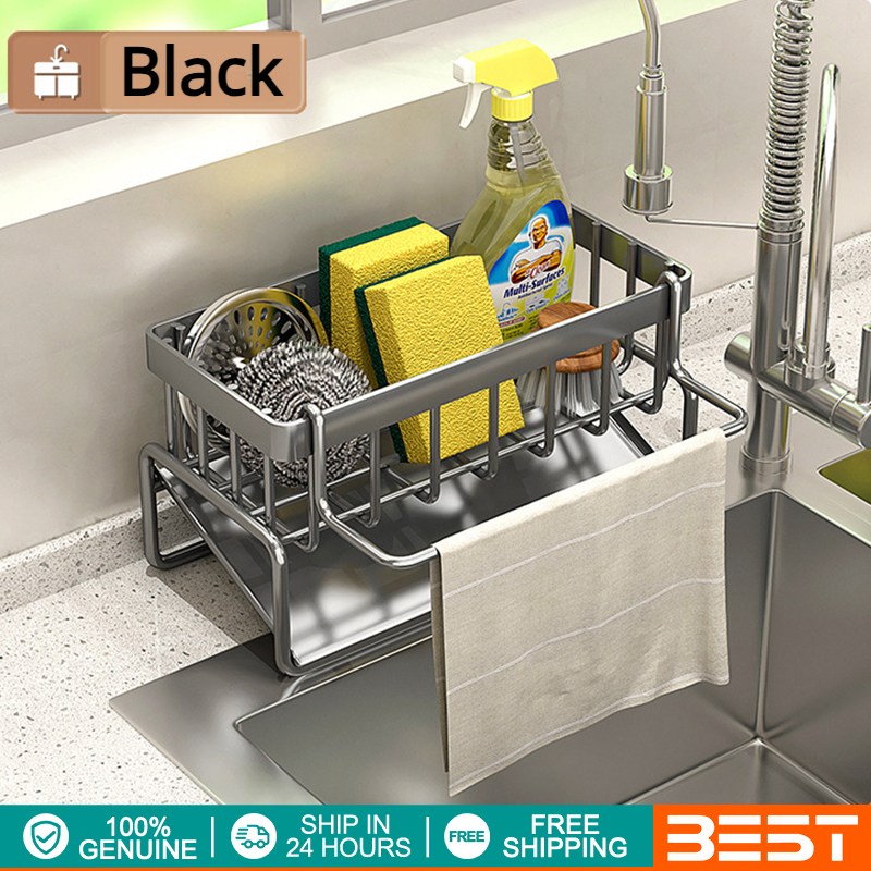 Kitchen Sponge Drainer Rack Stainless Organizer Bathroom Sink Soap ...