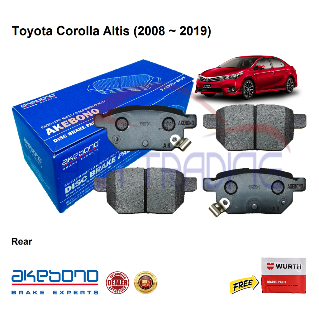 Genuine Akebono Rear Brake Pads for Toyota Corolla Altis 2008 - 2019 ...