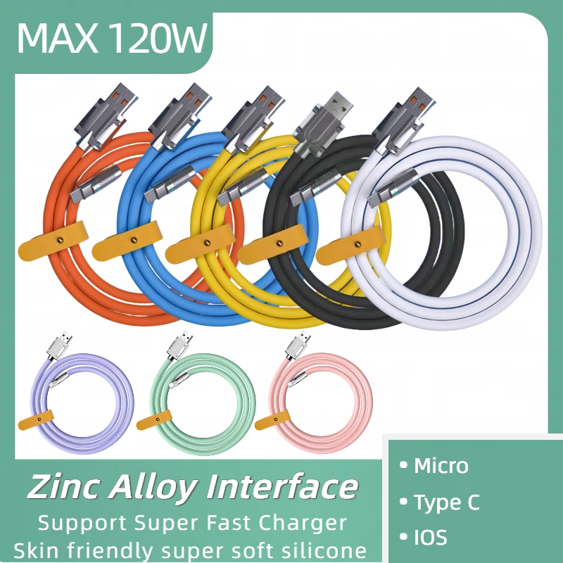 120W 6A USB 3.0 Liquid Silicone Metal Cable Fast Charge Micro USB Cable ...