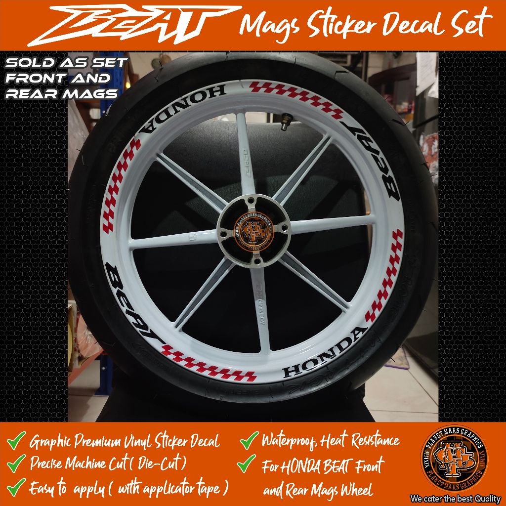 HONDA BEAT Mags Sticker Decal Set for Front and Rear Wheel waterproof ...