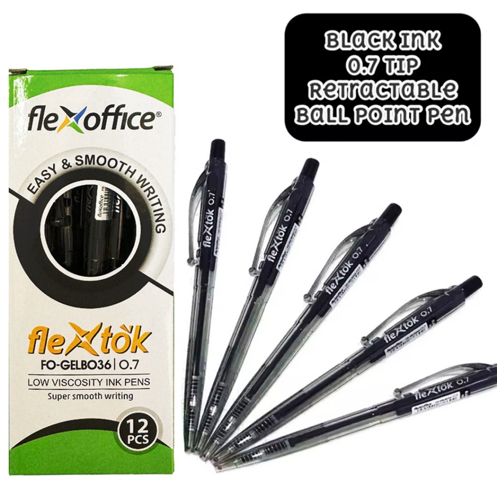 12pcs Flextok retractable black ball pen 0.7mm retractable ballpoint ...