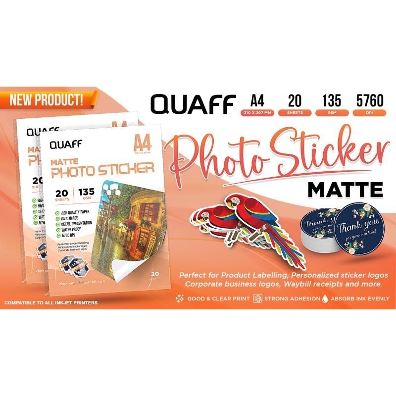 Quaff photo sticker MATTE A4 size 20 sheets per pack | Shopee Philippines