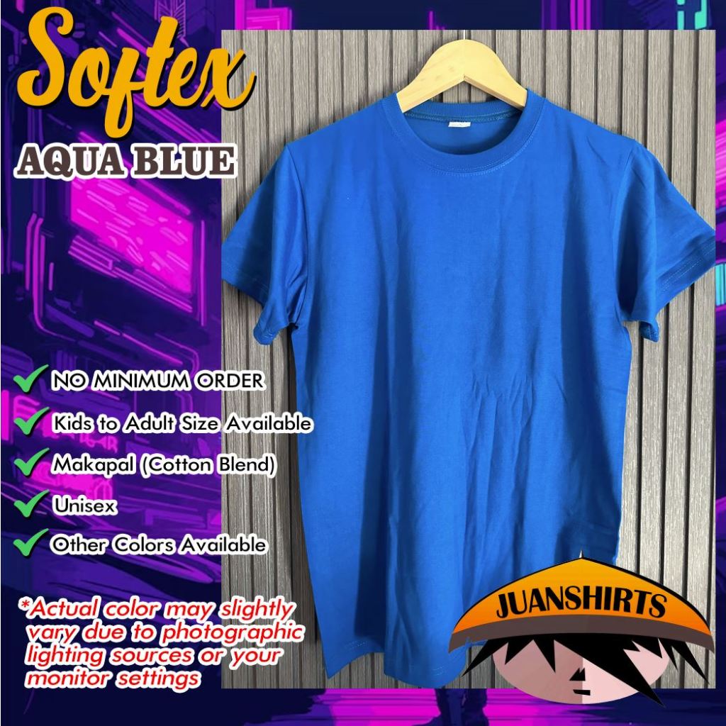 SOFTEX Aqua Blue Plain Round Neck T-Shirt Kids to Adult size | Shopee ...