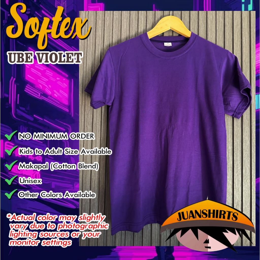 SOFTEX Ube Violet Plain Round Neck T-Shirt Kids to Adult size | Shopee ...