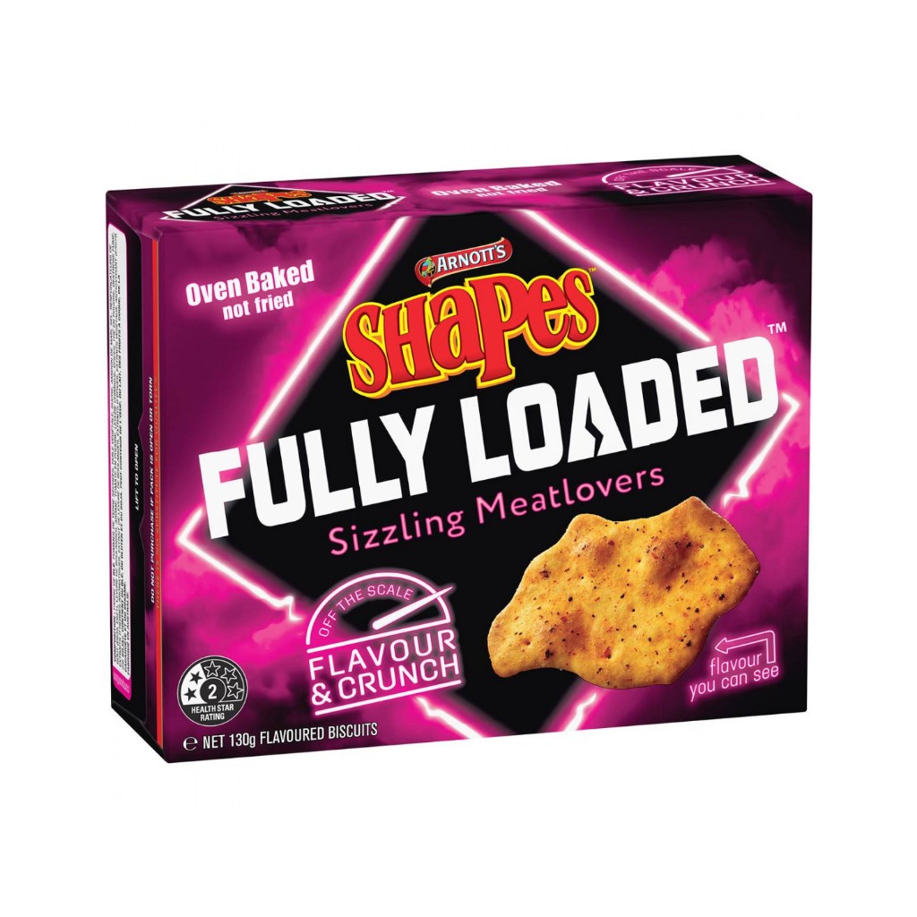 Arnott's Shapes Fully Loaded Sizzling Meatlovers Biscuits 130g Pack of ...